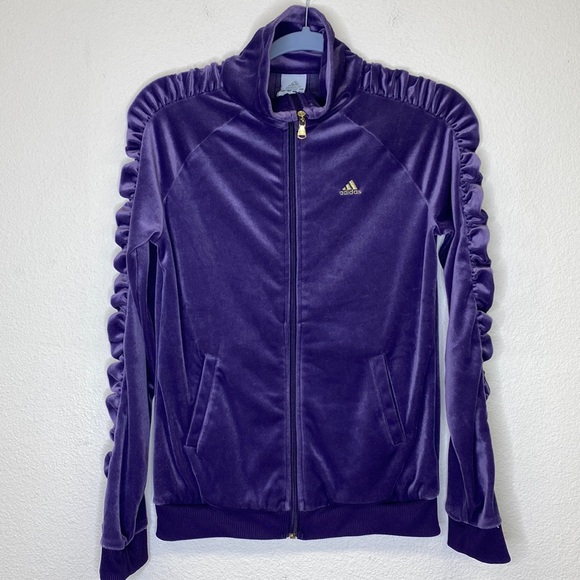 adidas | Jackets & Coats | Adidas Velour Purple Track Jacket Womens Xs ...